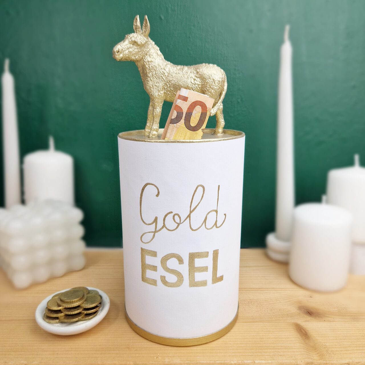 DIY Spardose mit Goldesel selber basteln - Kreatives Funkeln